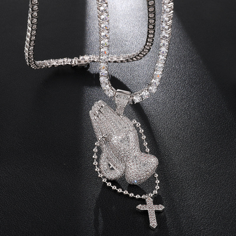 Praying Hands + Cross Necklace – VVS Jewelry