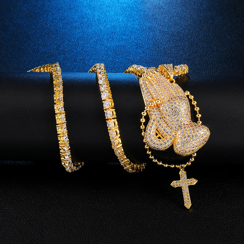 Praying Hands + Cross Necklace – VVS Jewelry